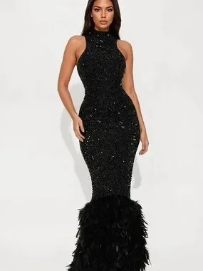 Fashion Nova | Dresses | Fashion Nova Black Sequin Mermaid Gown With ...
